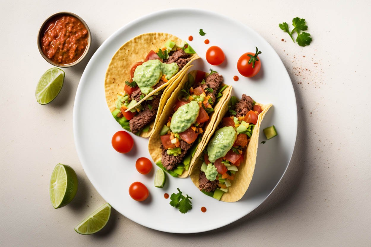 Receta de tacos de carne de res con guacamole y salsa de tomate ...